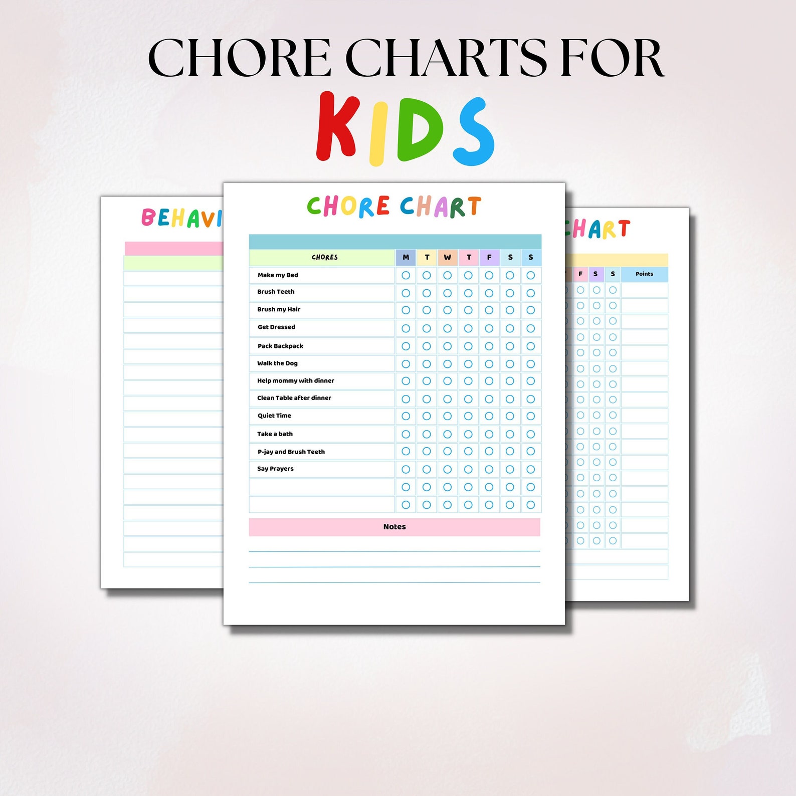 Daily Chore Chart for Kids, Printable Responsibility Chart, Reward ...