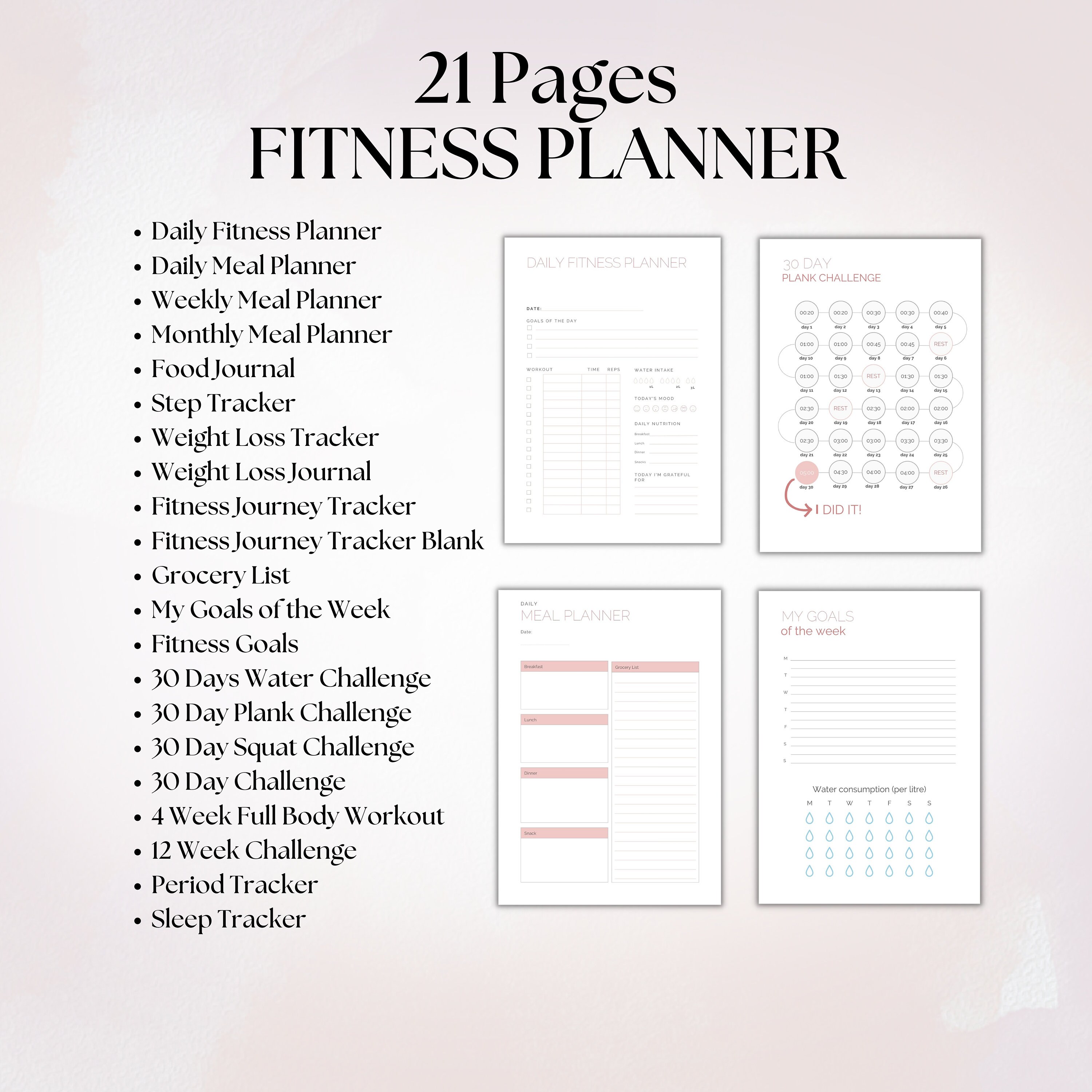 21 Sheet Fitness Planner Printable Workout Planner Digital Download ...