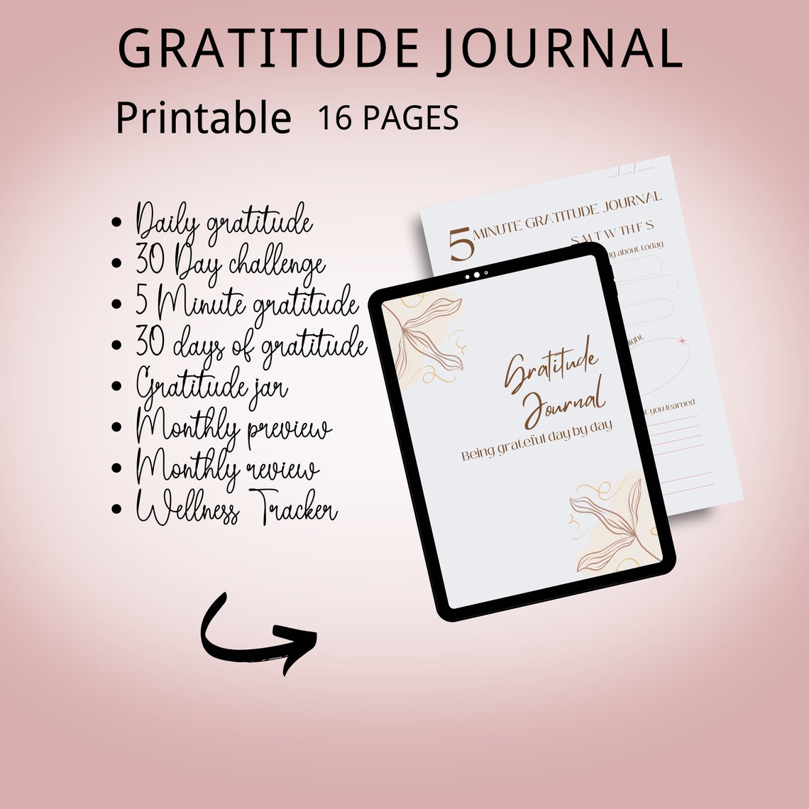 Printable Gratitude Journal Digital 5 Minute Journal Printable - Etsy