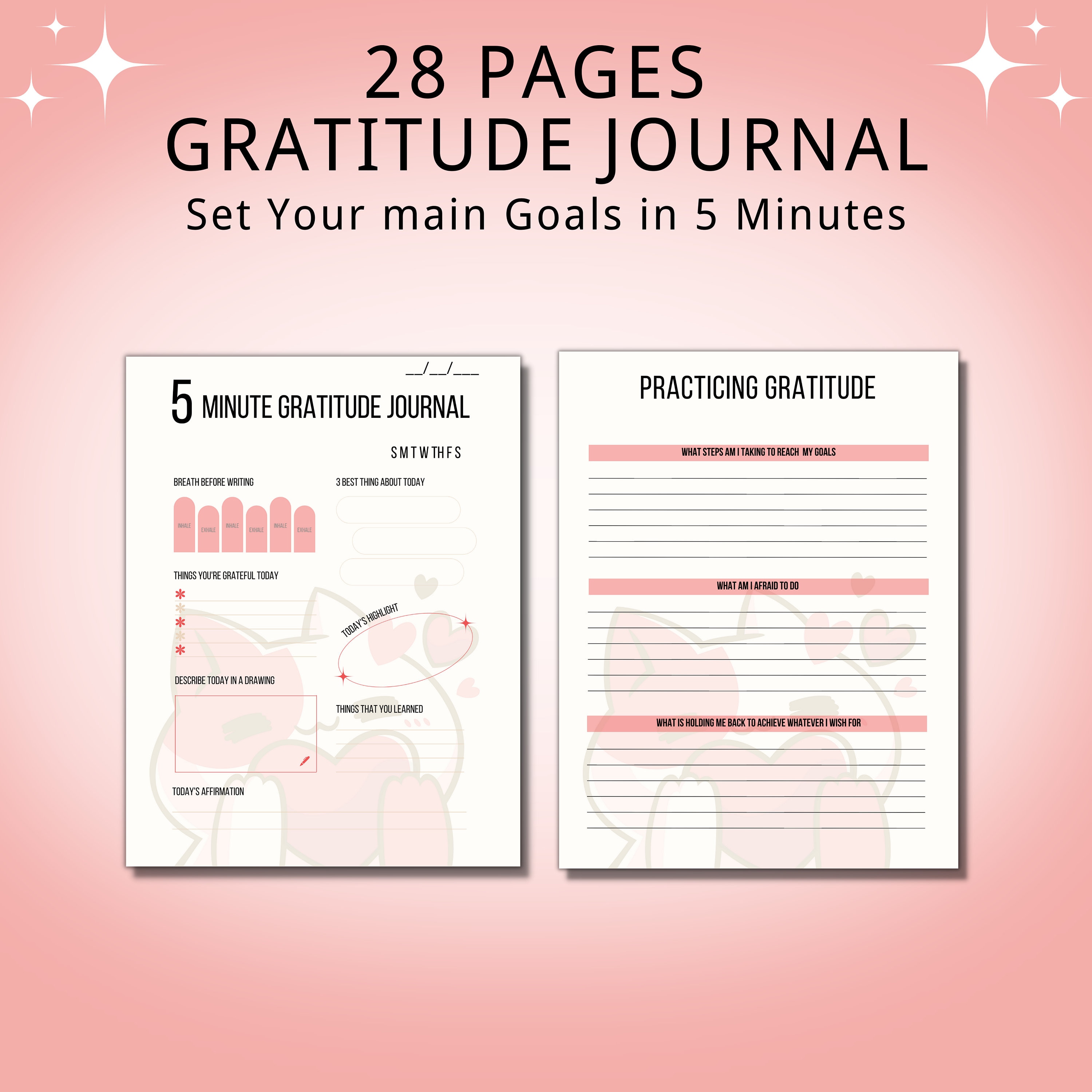 28 Pages Digital Gratitude Journal Printable Mindfulness - Etsy