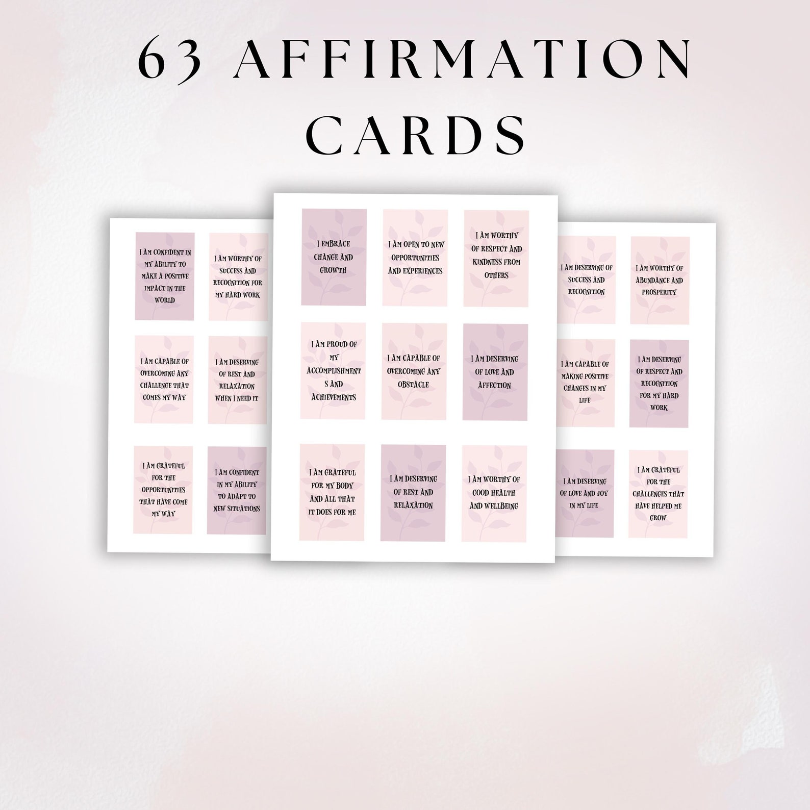 Printable Daily Affirmations, Digital Motivational Cards for Self ...