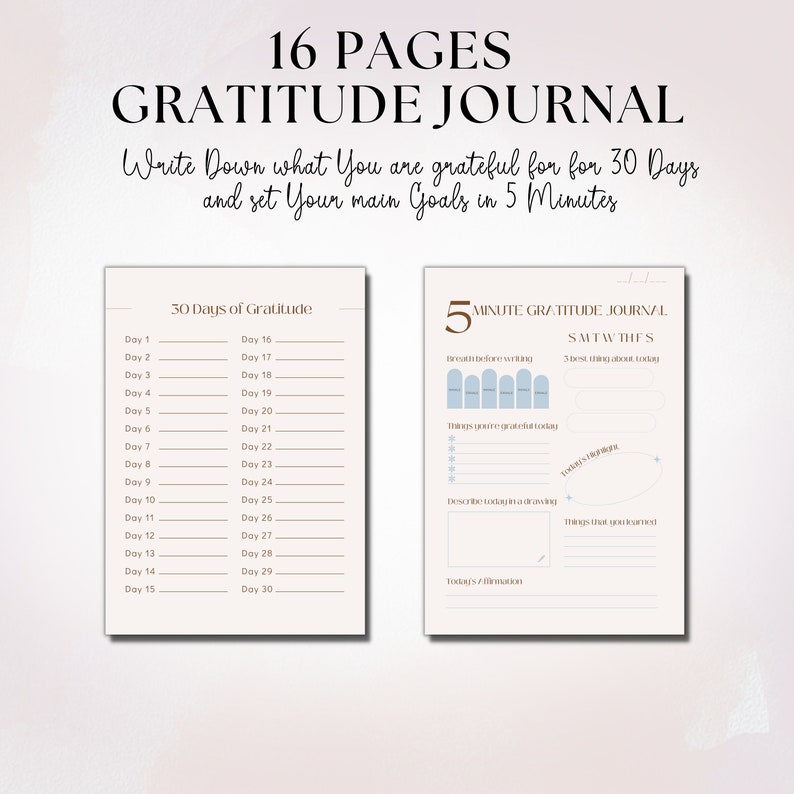 Printable Gratitude Journal, Daily Mindfulness Diary Digital Download ...