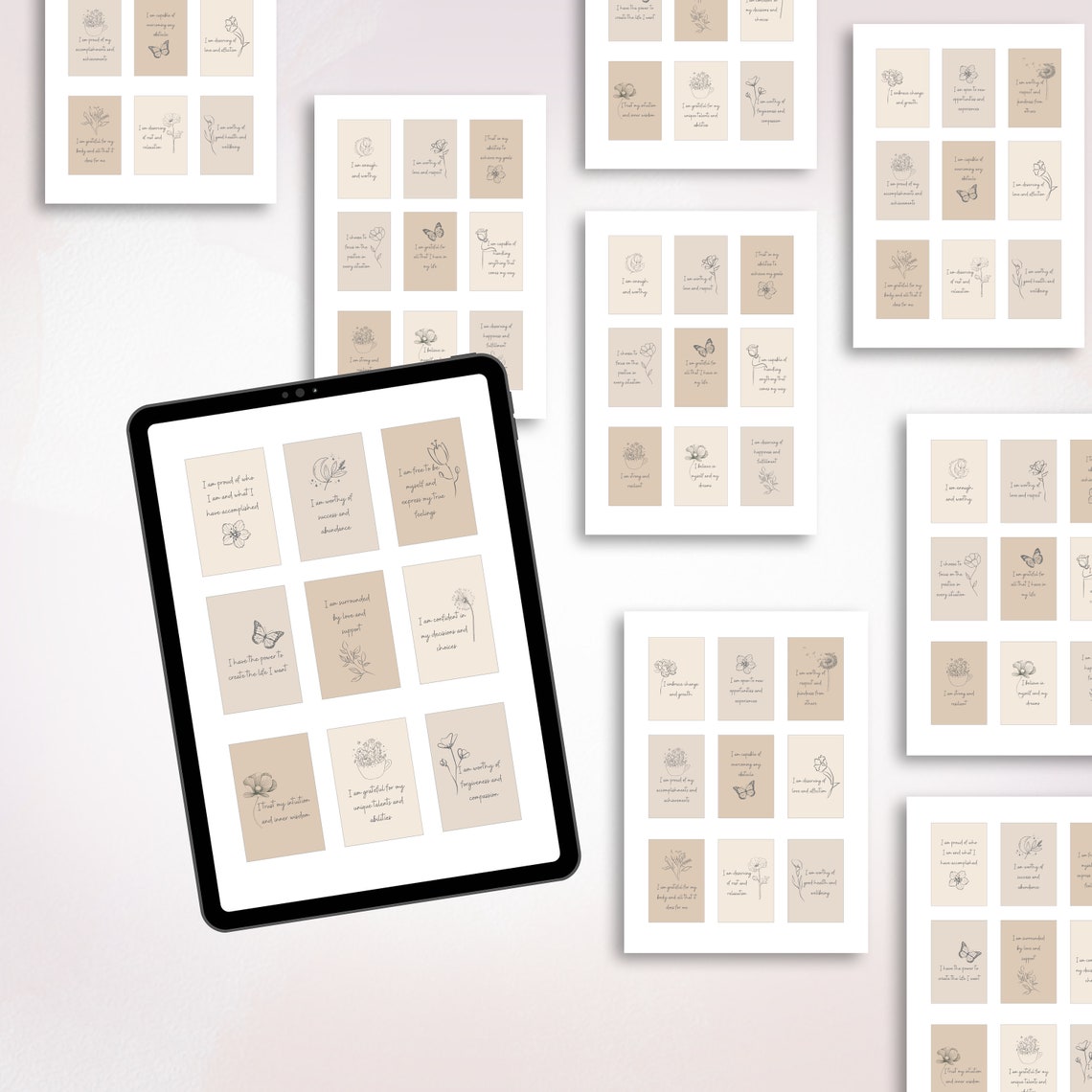 Beige Affirmation Cards Printable, Self-care Affirmations, Mindfulness ...