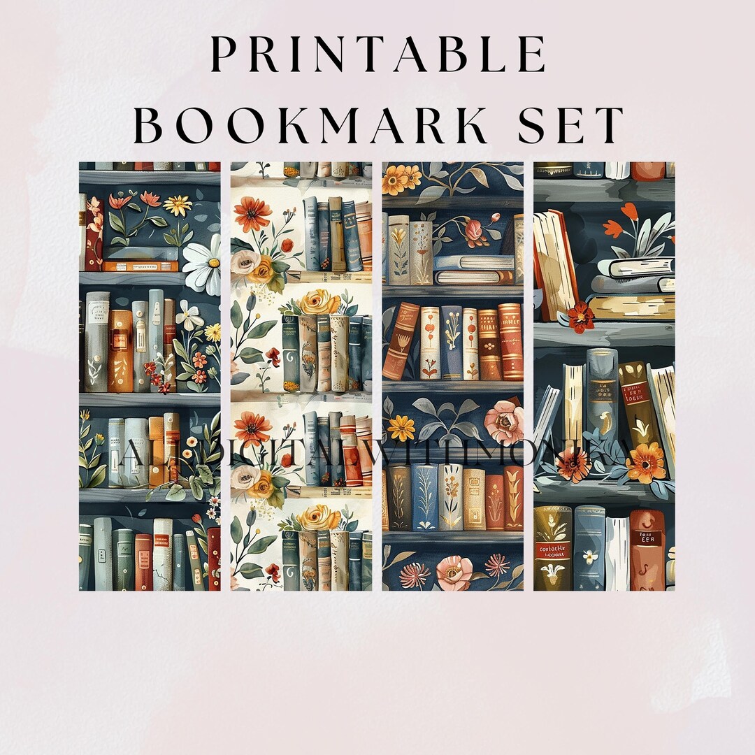 Books and Flowers Printable Bookmark Set, Book Lover Gift Digital ...