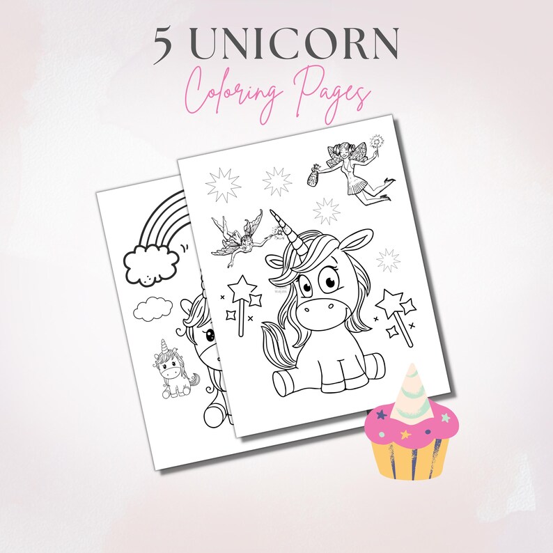 5 Unicorn Printable Coloring Pages, Kids & Adults Activity Digital ...
