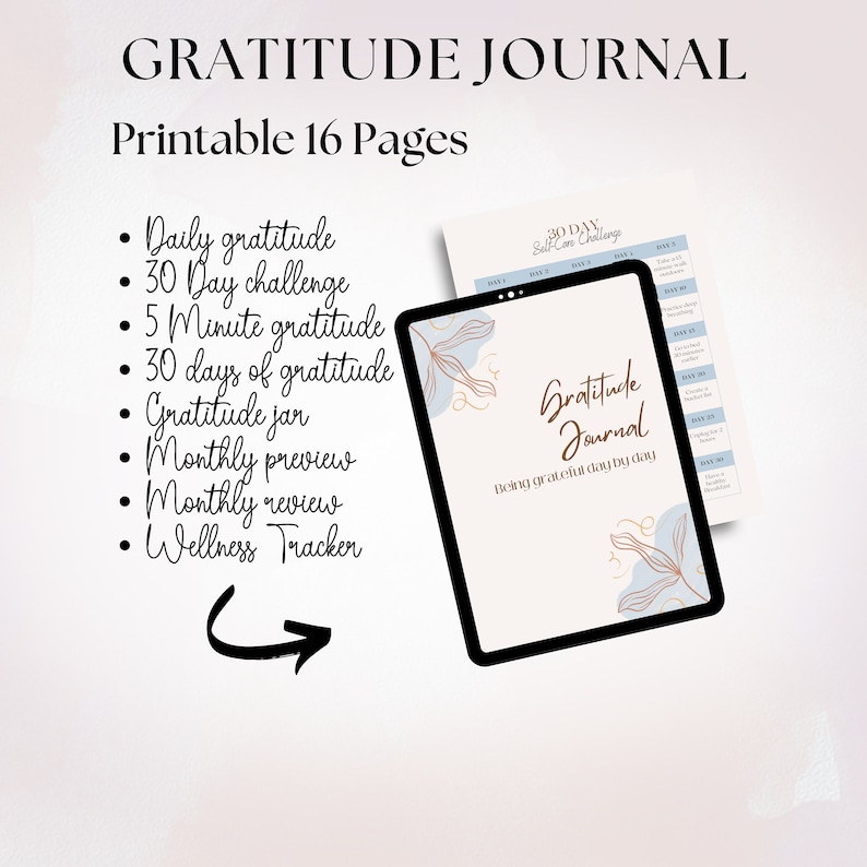 Printable Gratitude Journal, Daily Mindfulness Diary Digital Download ...