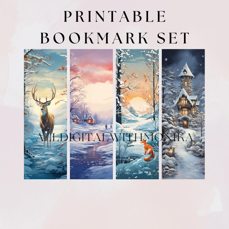 Winter Themed Printable Bookmark Set Reading Gift Printable Book Lover ...