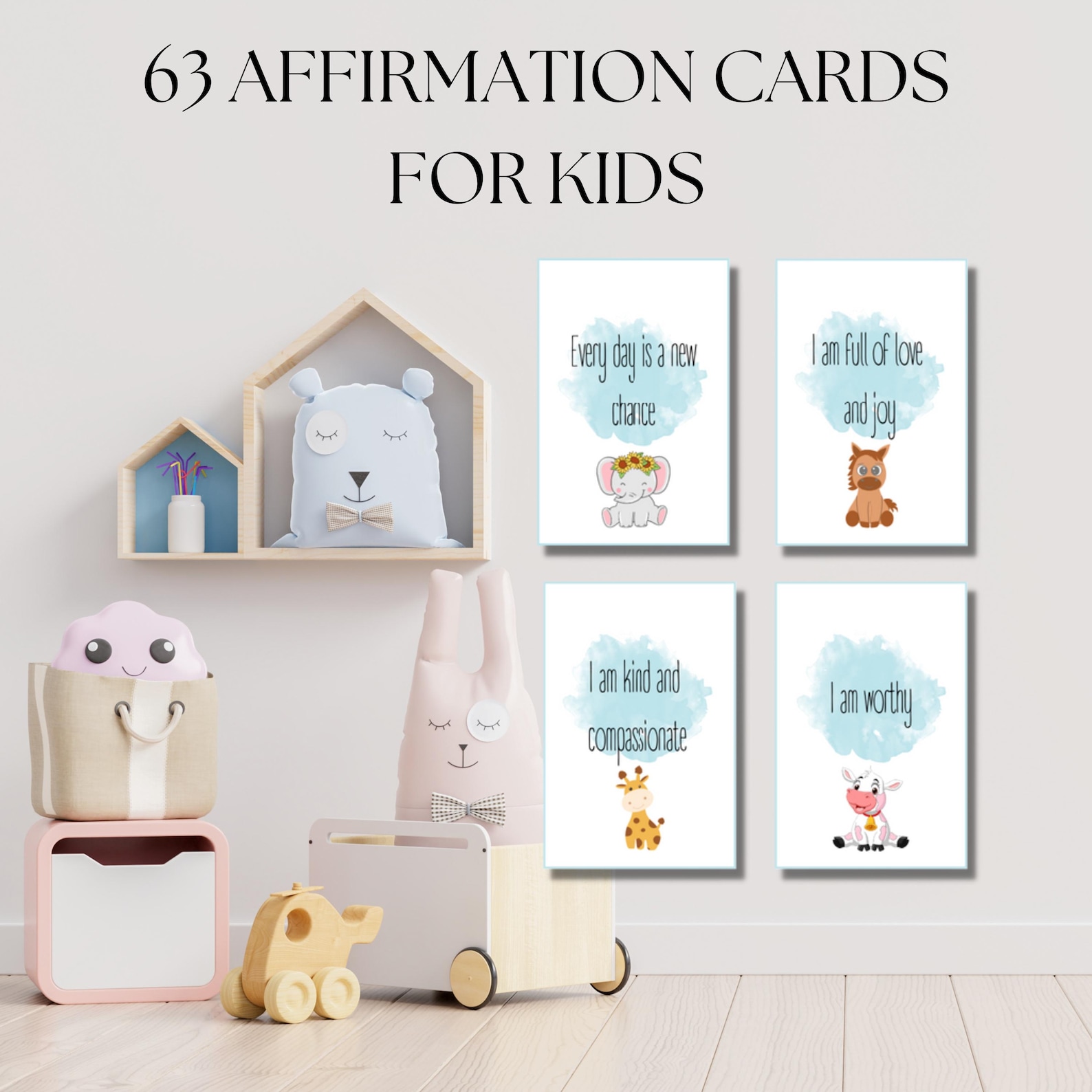 63 Daily Affirmations for Kids, Self Esteem Cards for Children Digital ...