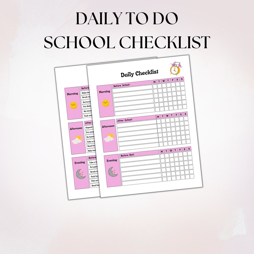 Printable Daily Task Checklist for Girls, Digital Back to School Chores ...