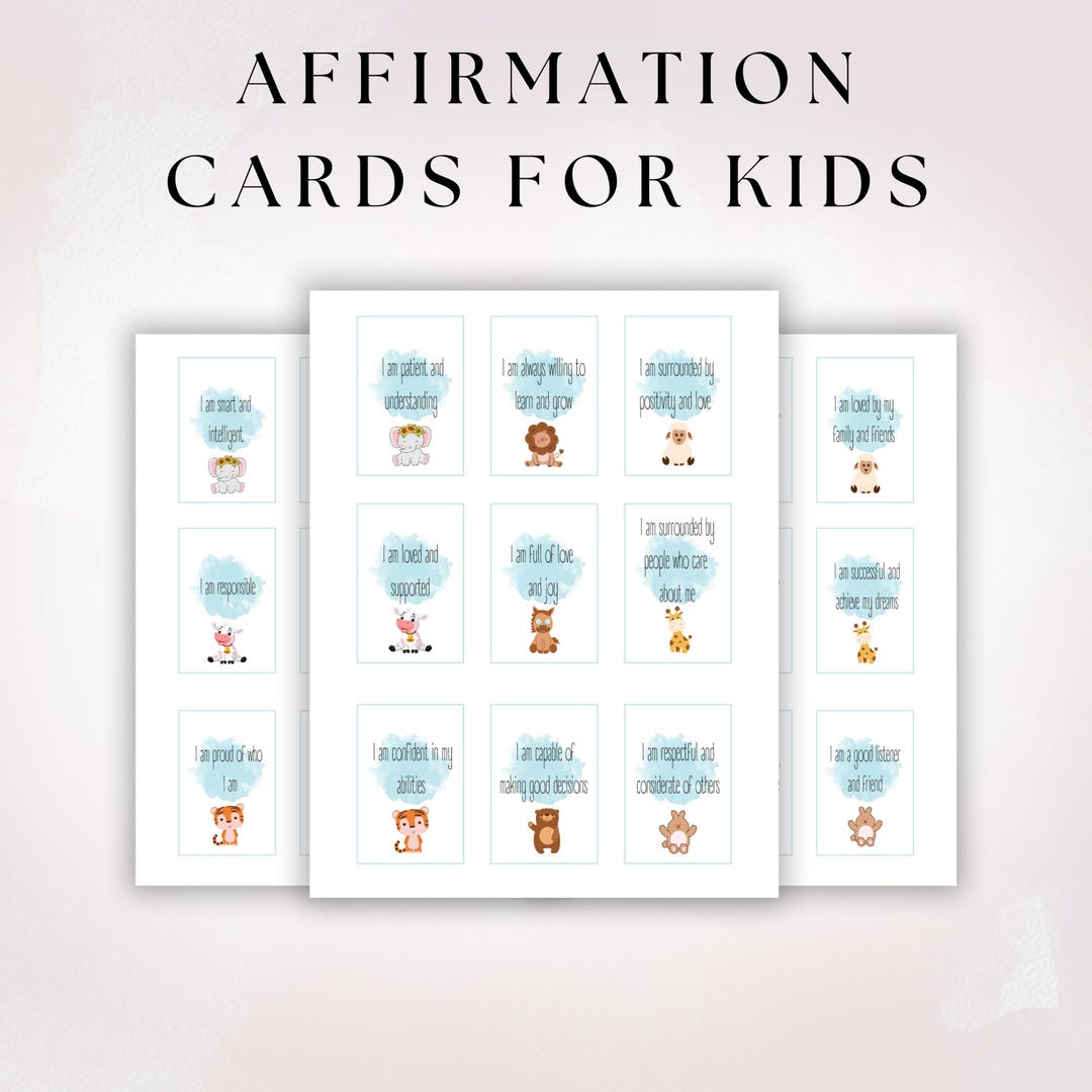 63 Daily Affirmations for Kids, Self Esteem Cards for Children Digital ...