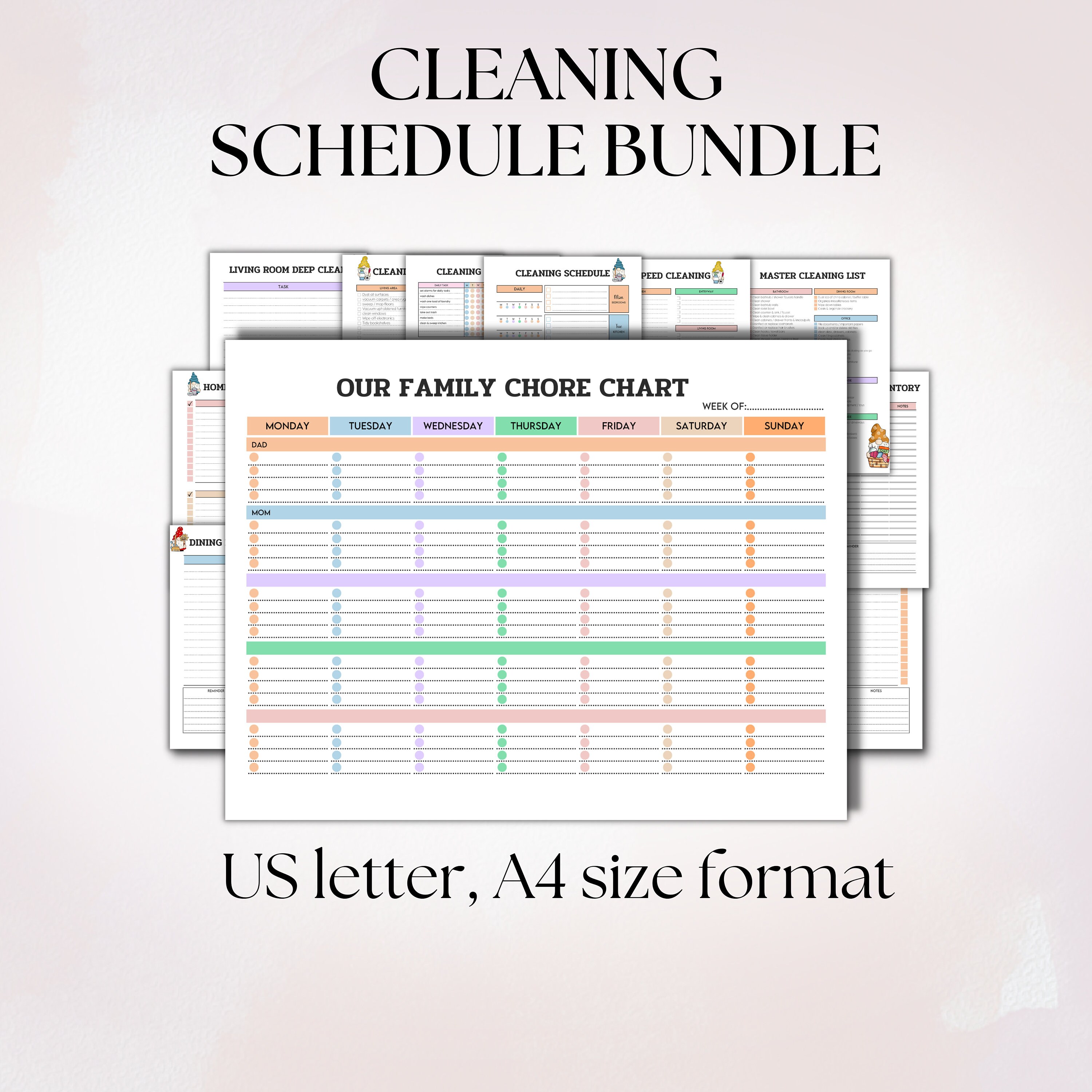Gnome Motif Printable Cleaning Schedule Digital ADHD Chore Chart Daily Weekly Cleaning Monthly ...
