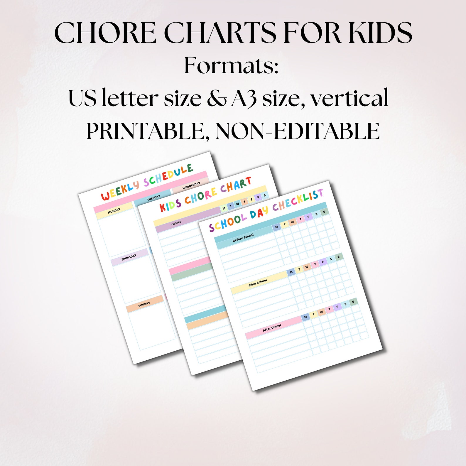 Kids Chore Chart Printable Bundle, Daily & Weekly Responsibility Charts ...