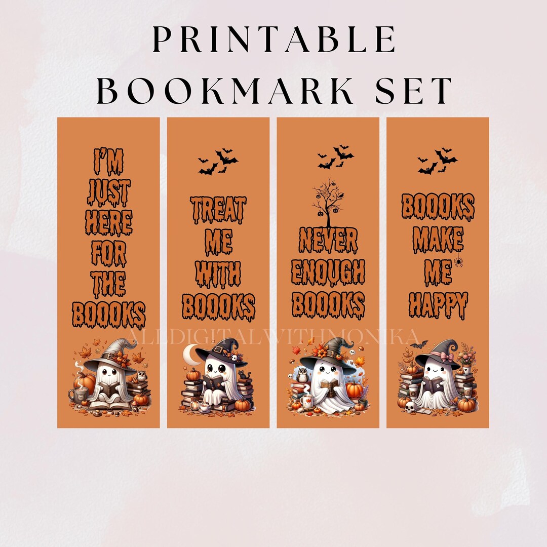 Halloween Printable Bookmarks, Spooky Ghost Designs Reading Gift ...