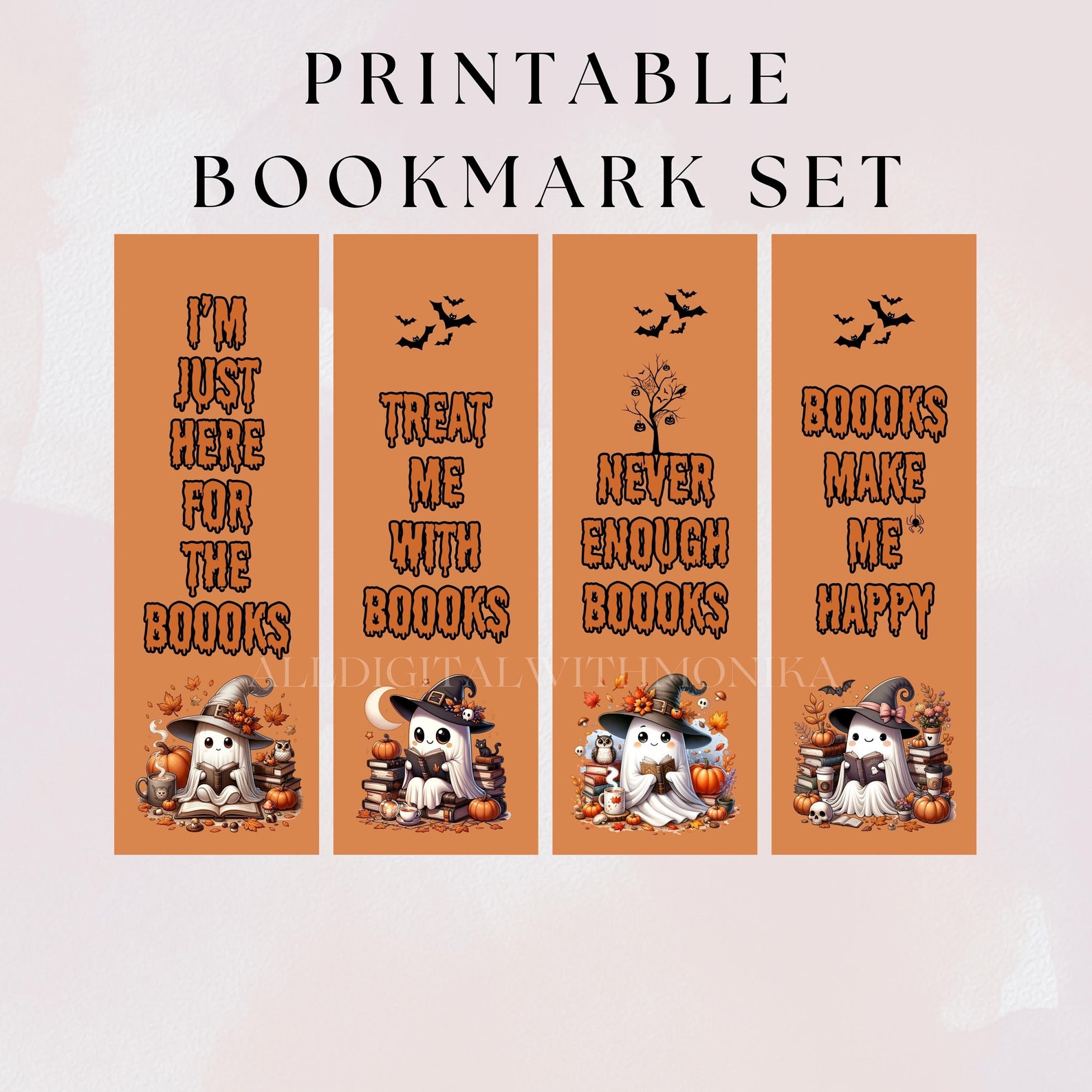 Halloween Printable Bookmarks, Spooky Ghost Designs Reading Gift ...