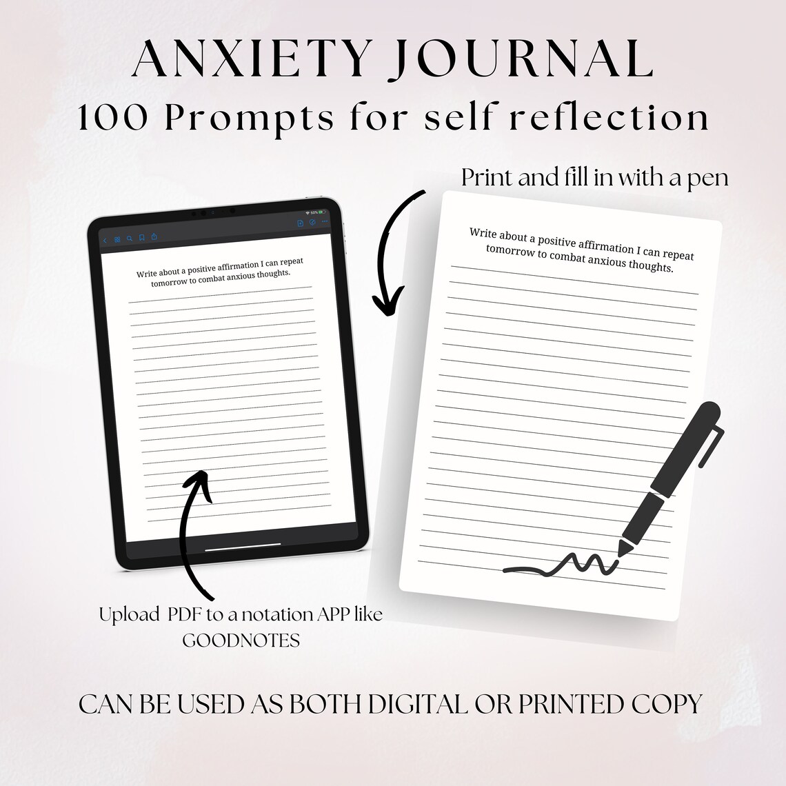 Printable Anxiety Journal With 100 Prompts Digital Anxiety Journal Self ...