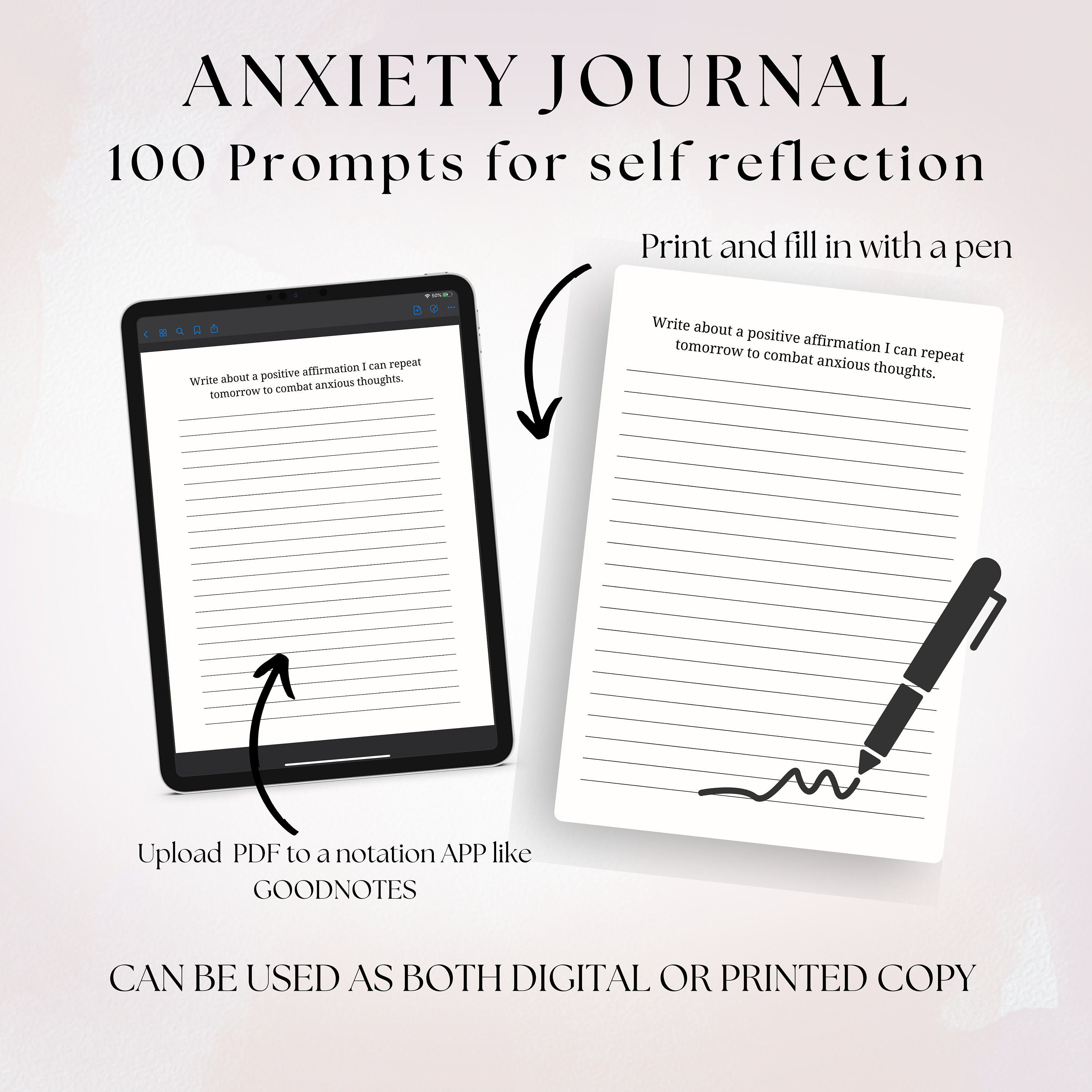 Printable Anxiety Journal With 100 Prompts, Digital Anxiety Relief ...