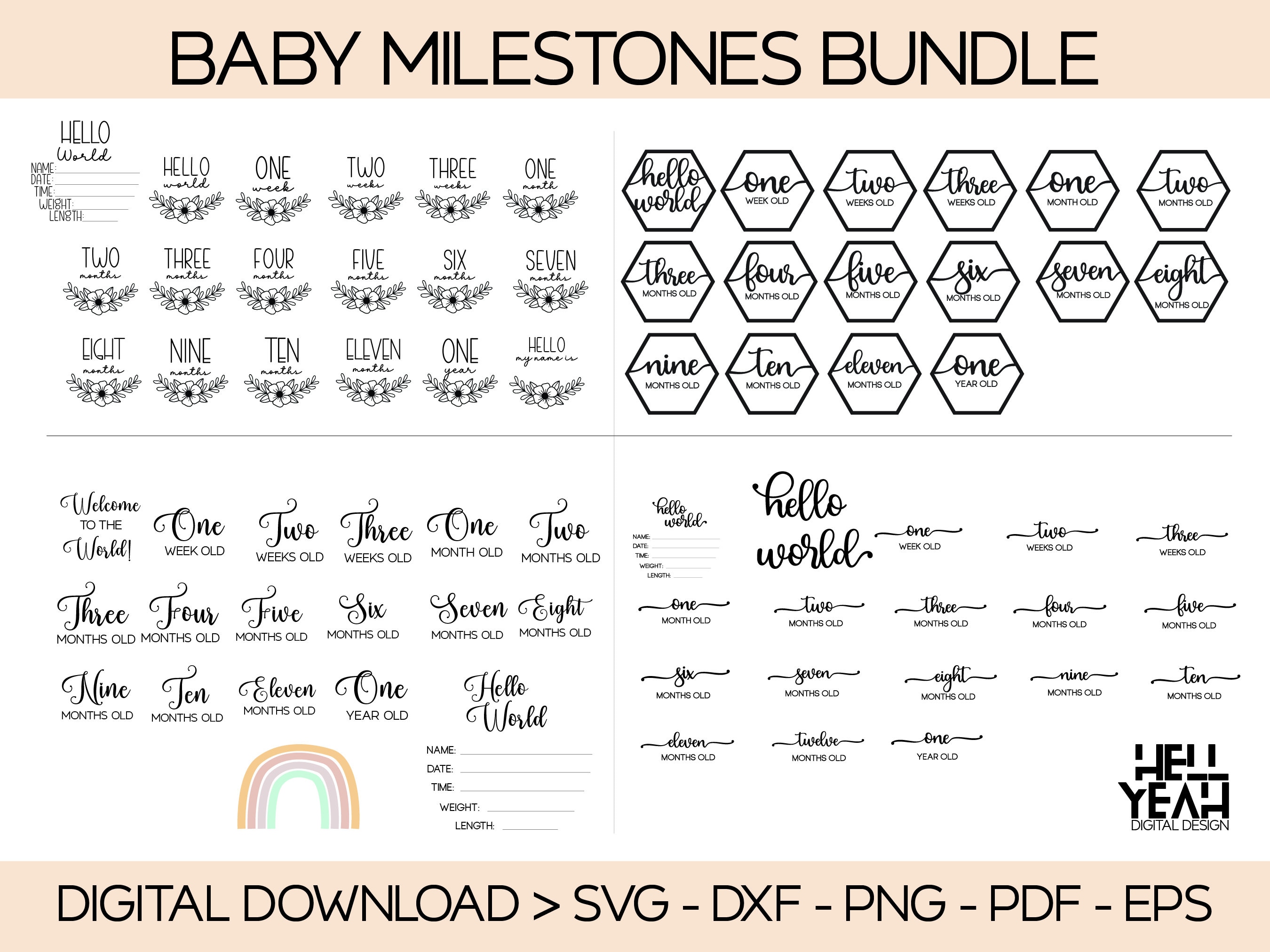 Baby Milestone Bundle SVG | Baby Announcement Svg | Hello World Svg ...