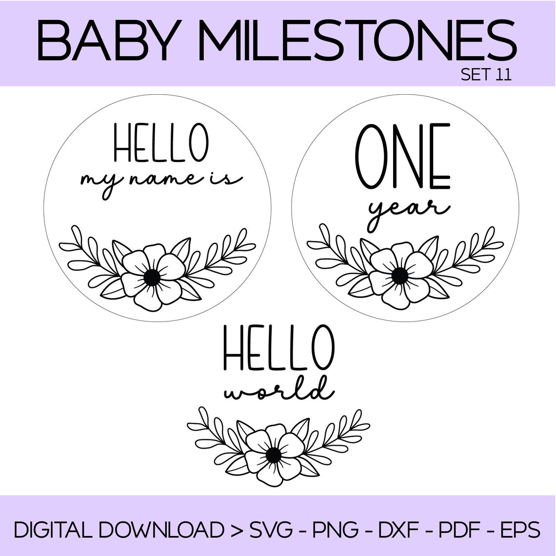 Baby Milestone Rounds Svg Baby Announcement Svg Hello World Svg Birth ...