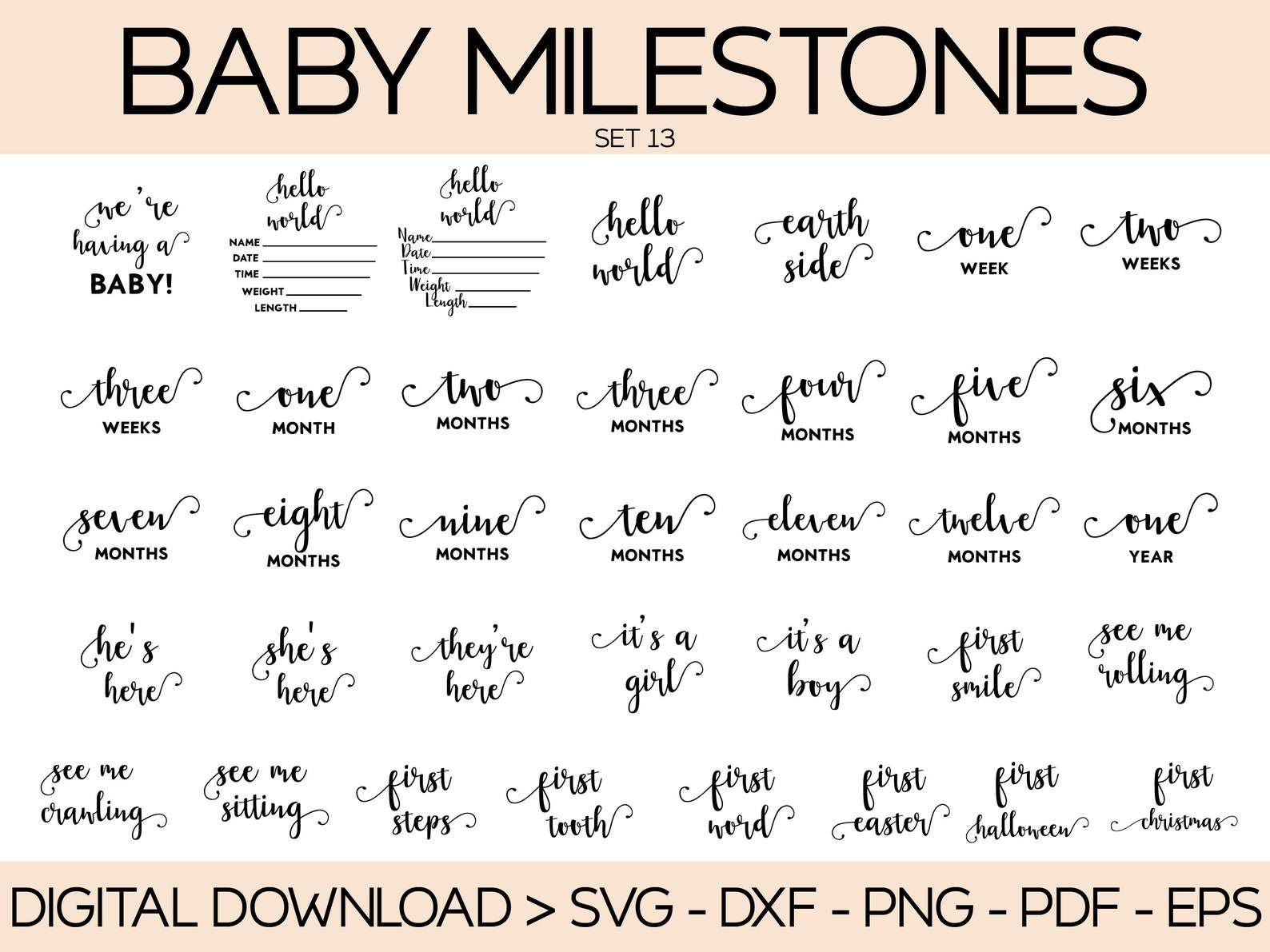 Baby Milestone Rounds Svg | Baby Announcement Svg | Hello World Svg ...