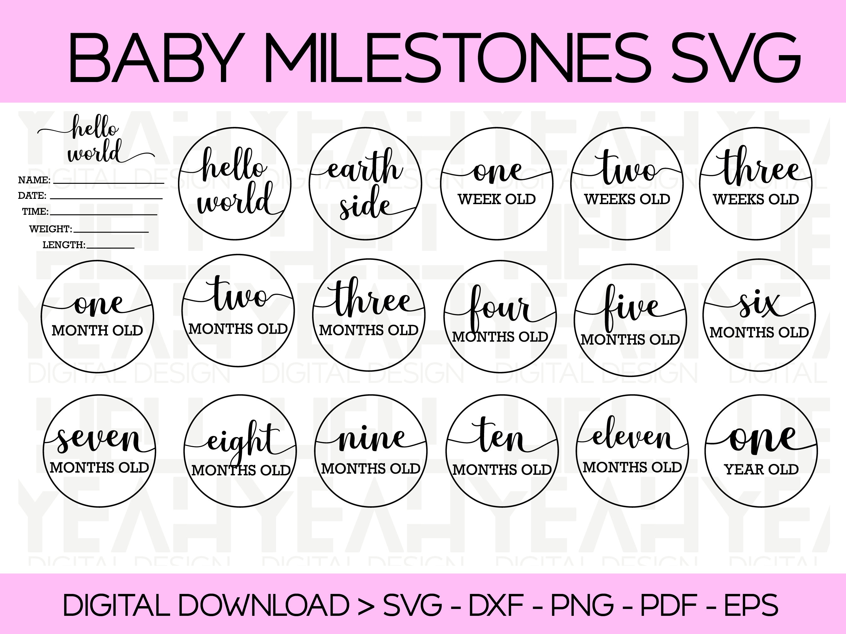 Baby Milestone Rounds Svg | Baby Announcement Svg | Hello World Svg ...