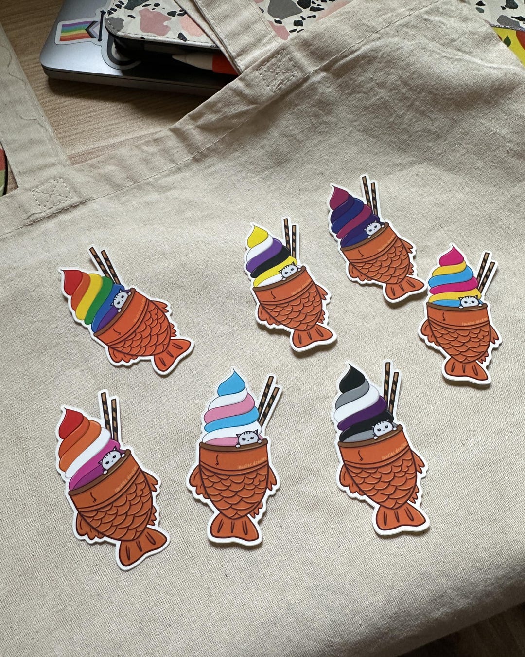 Subtle Pride Stickers, Rainbow Pride Taiyaki Ice Cream Stickers, LGBTQ+ ...