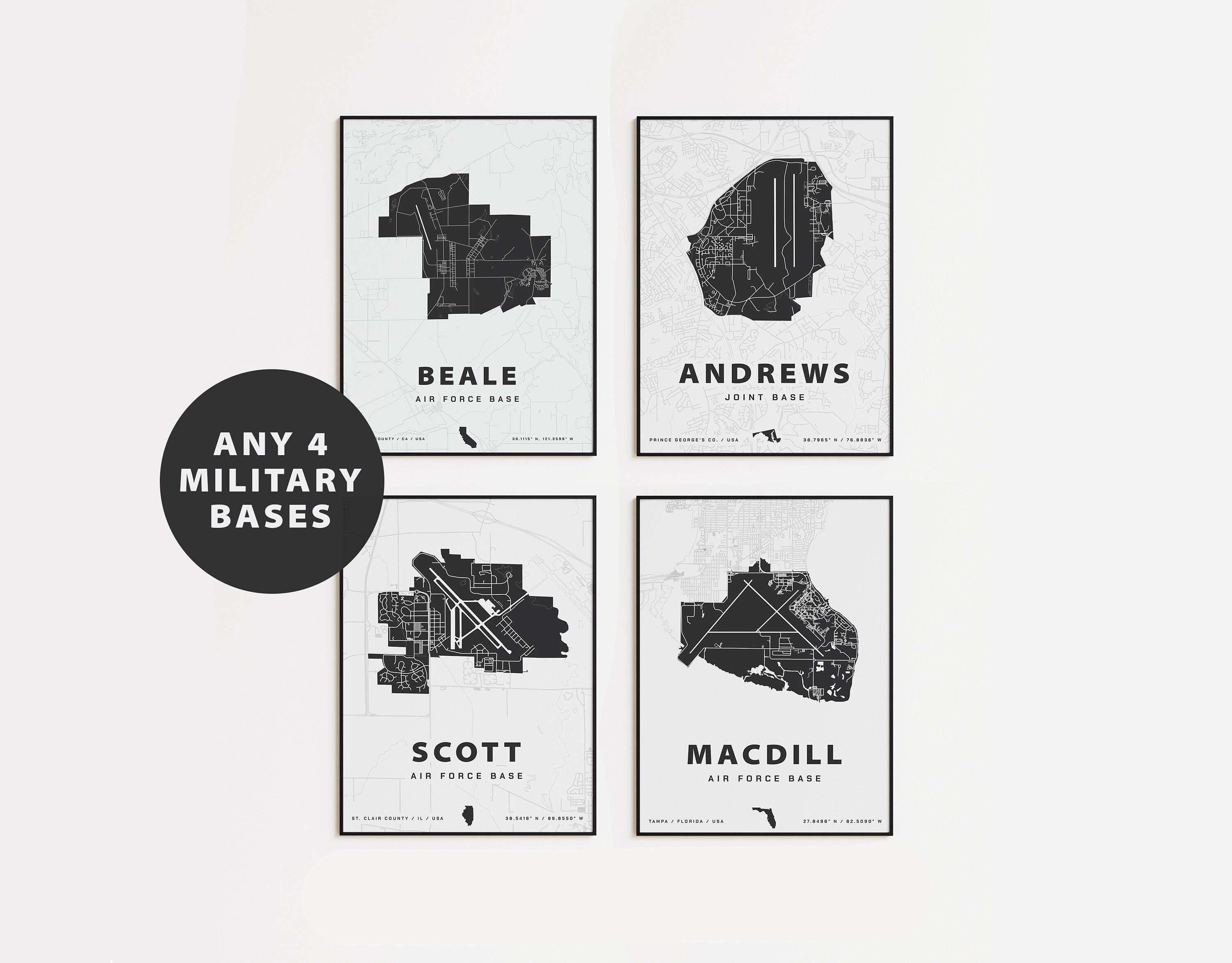 Custom Military Base Map Print Set of 4 - Etsy
