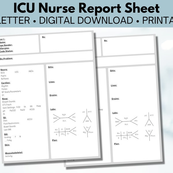 Icu Nursing Report Sheet - Etsy