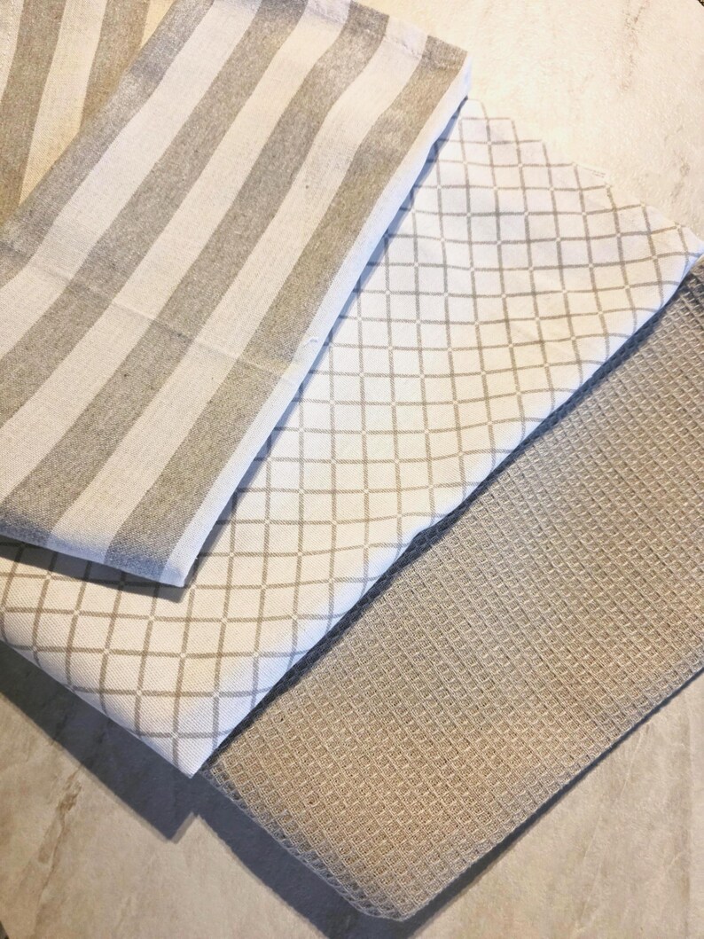 Cotton Kitchen Towels Set, Modern Dish Towels , Waffle Weave, Striped ...