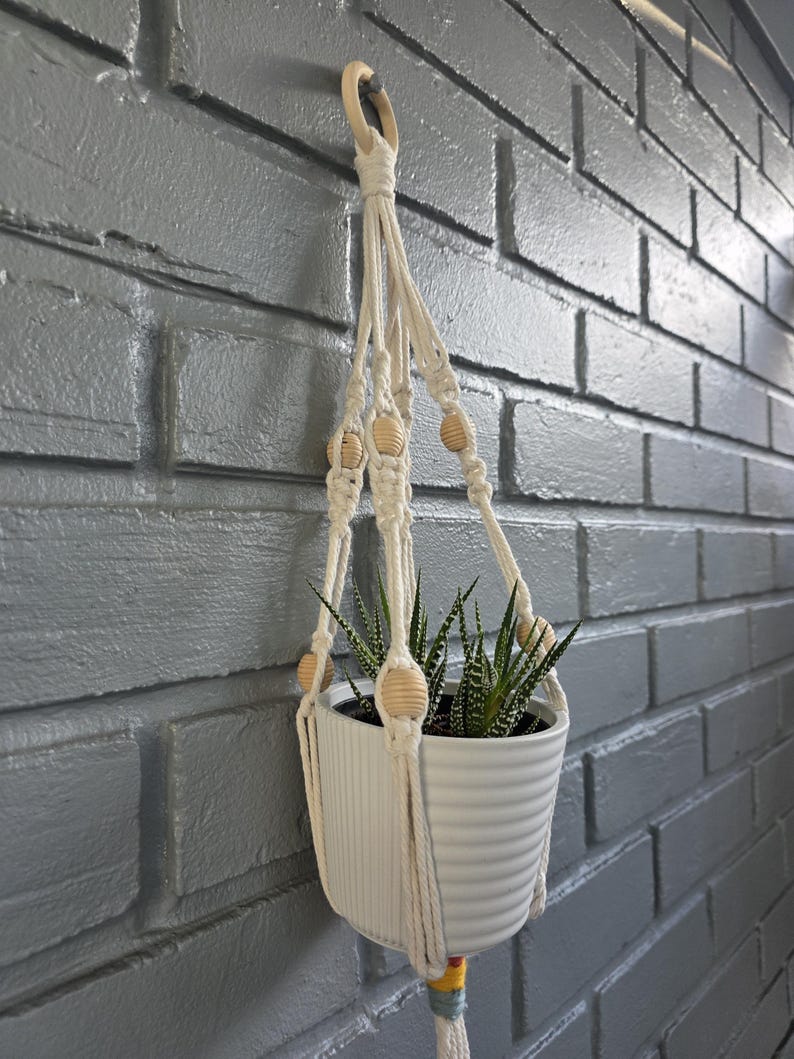 Macrame Plant Hanger With Wooden Beads, Boho Indoor Planter Holder ...