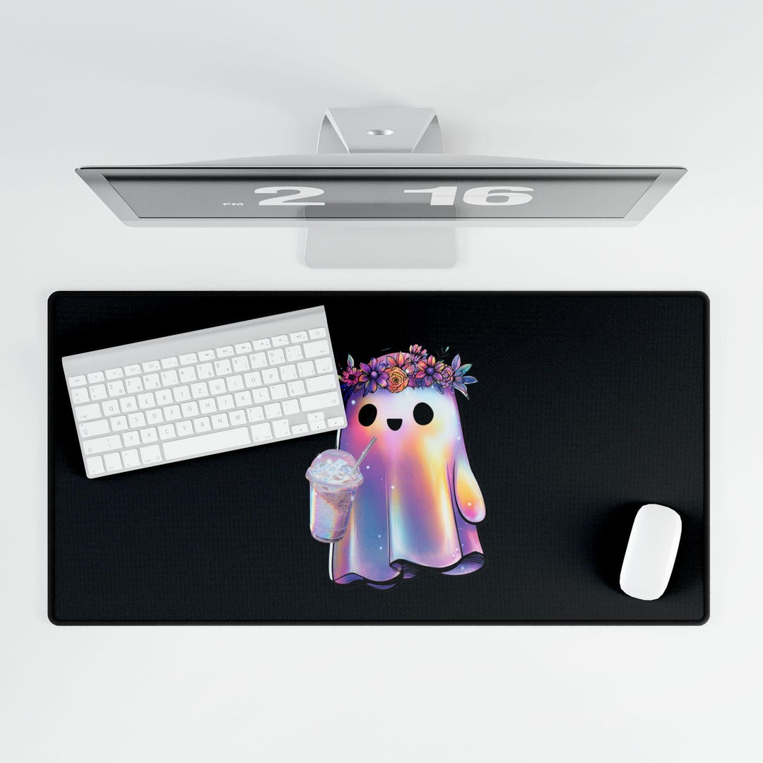 Cute Ghost Desk Mat With Floral Crown - Desk Accessories for Home ...