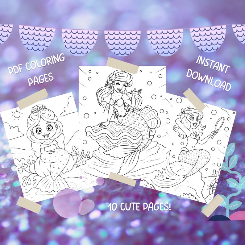 10 Printable Cute Ocean Mermaid PDF Coloring Pages for Kids, Boys ...