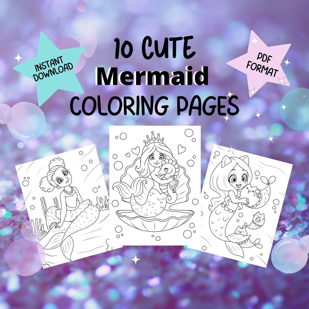 10 Printable Cute Ocean Mermaid PDF Coloring Pages for Kids, Boys ...