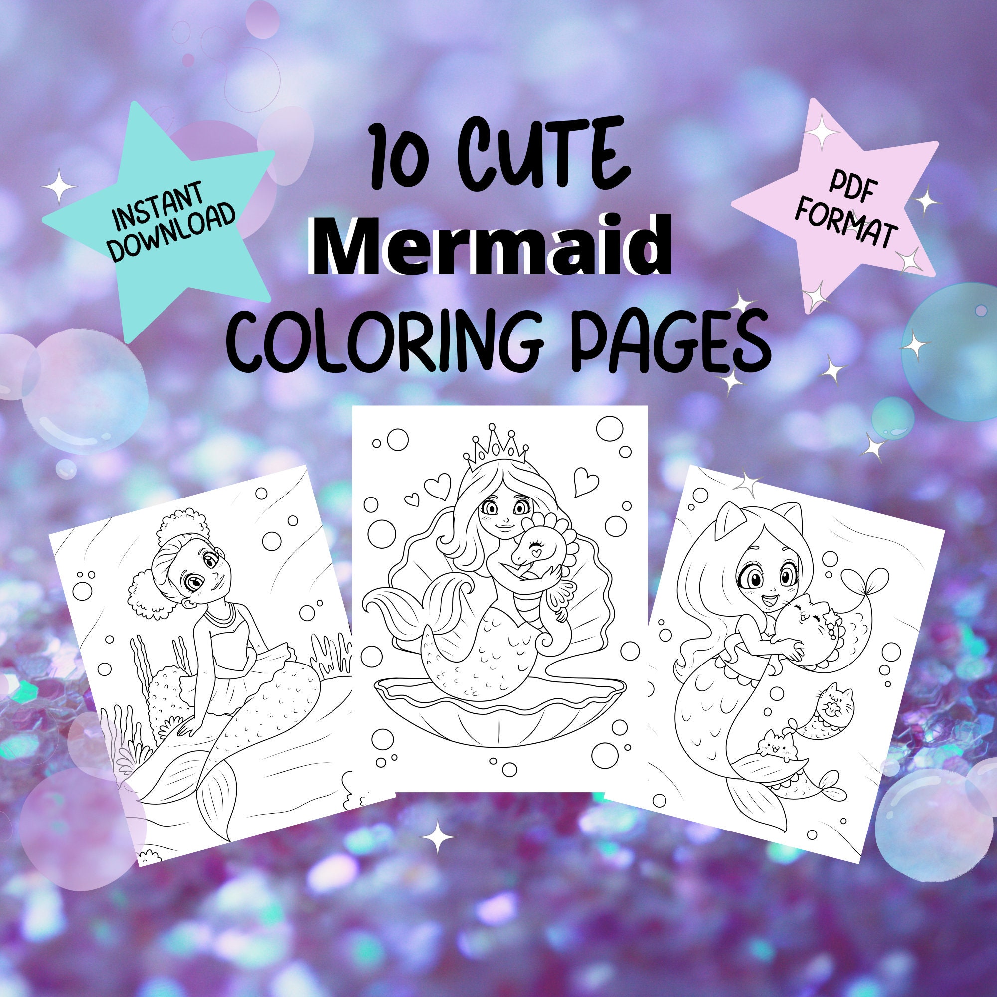 10 Printable Cute Ocean Mermaid PDF Coloring Pages for Kids, Boys ...