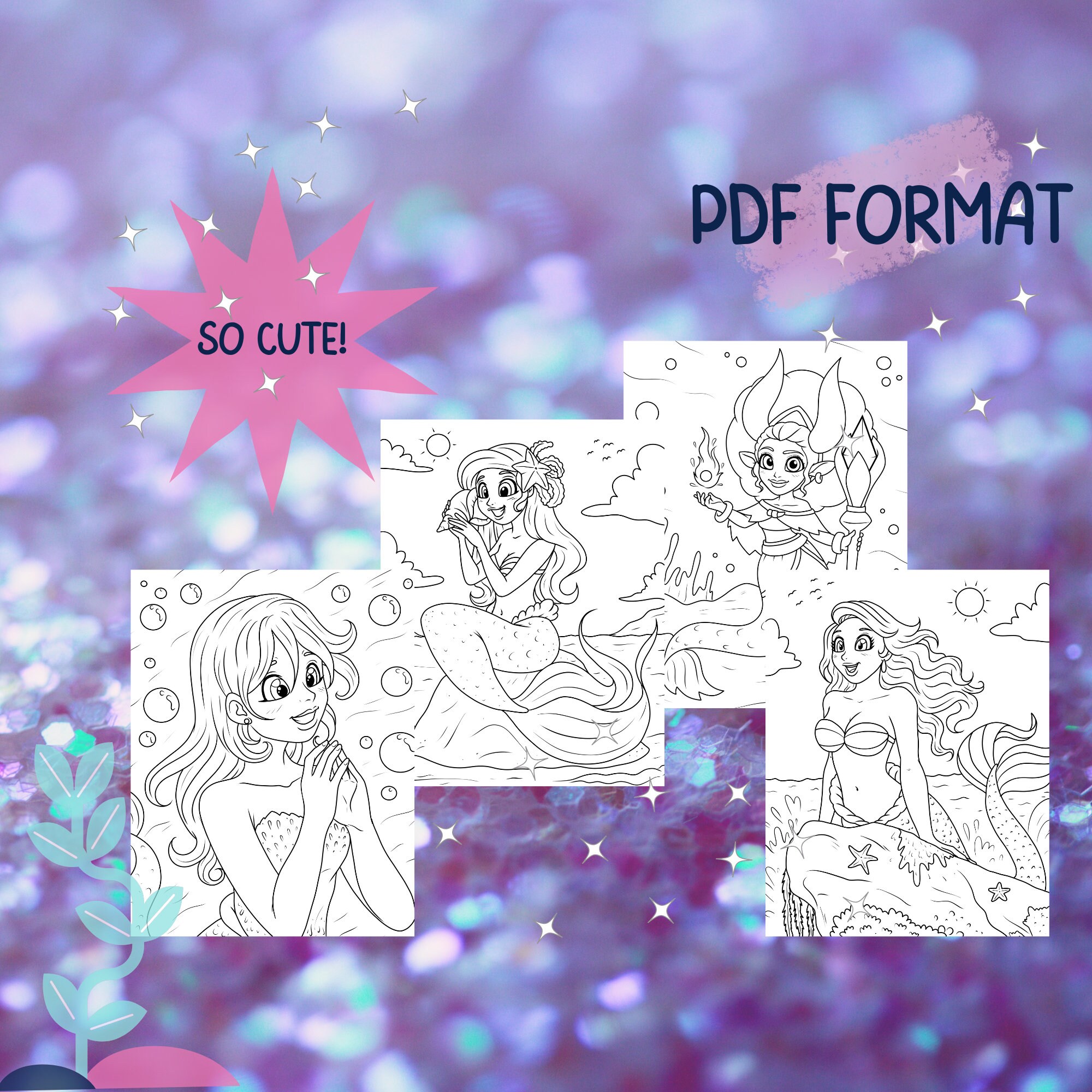 10 Printable Cute Ocean Mermaid PDF Coloring Pages for Kids, Boys ...