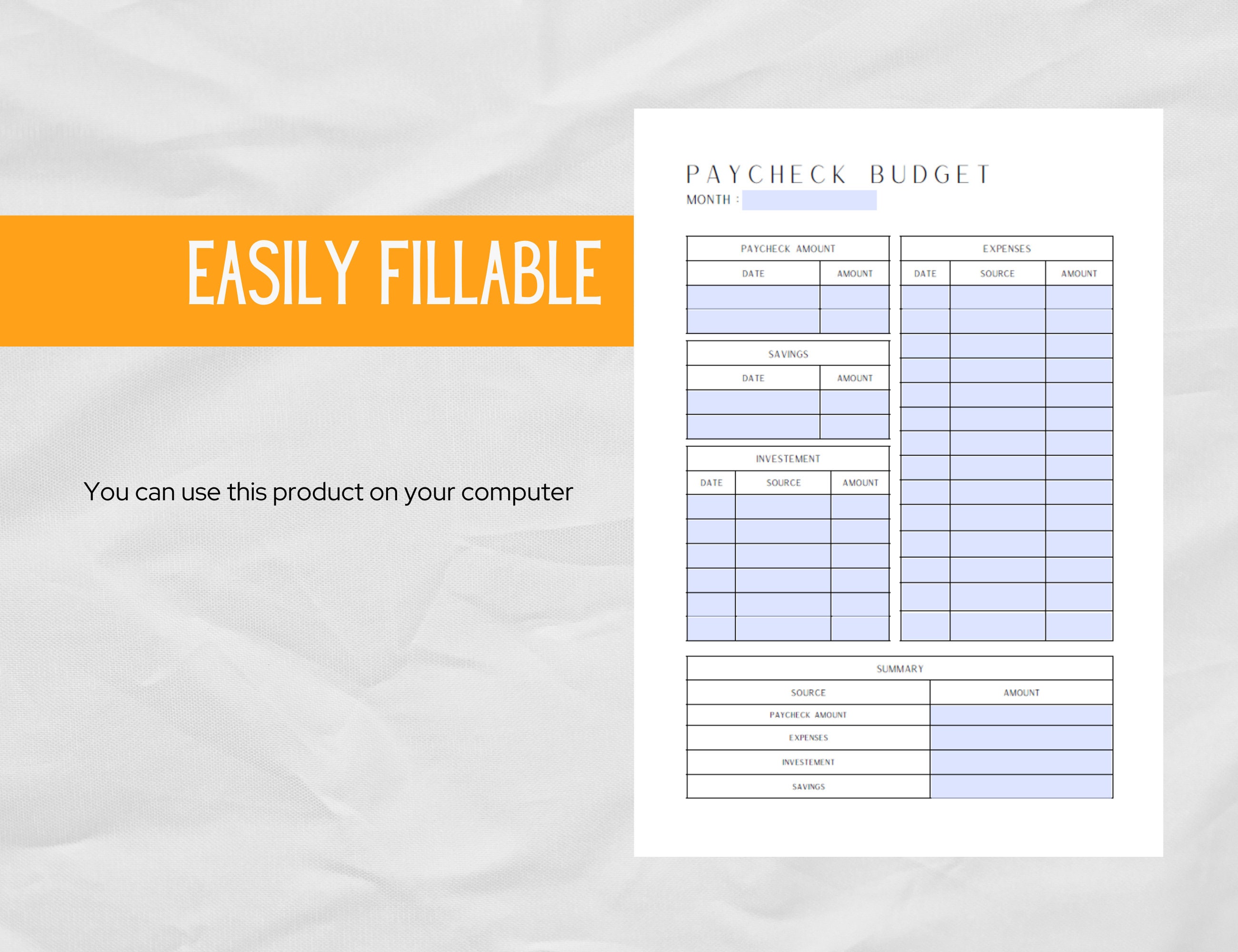 Paycheck Budget Printable Budget Planner Printable Monthly Finance ...