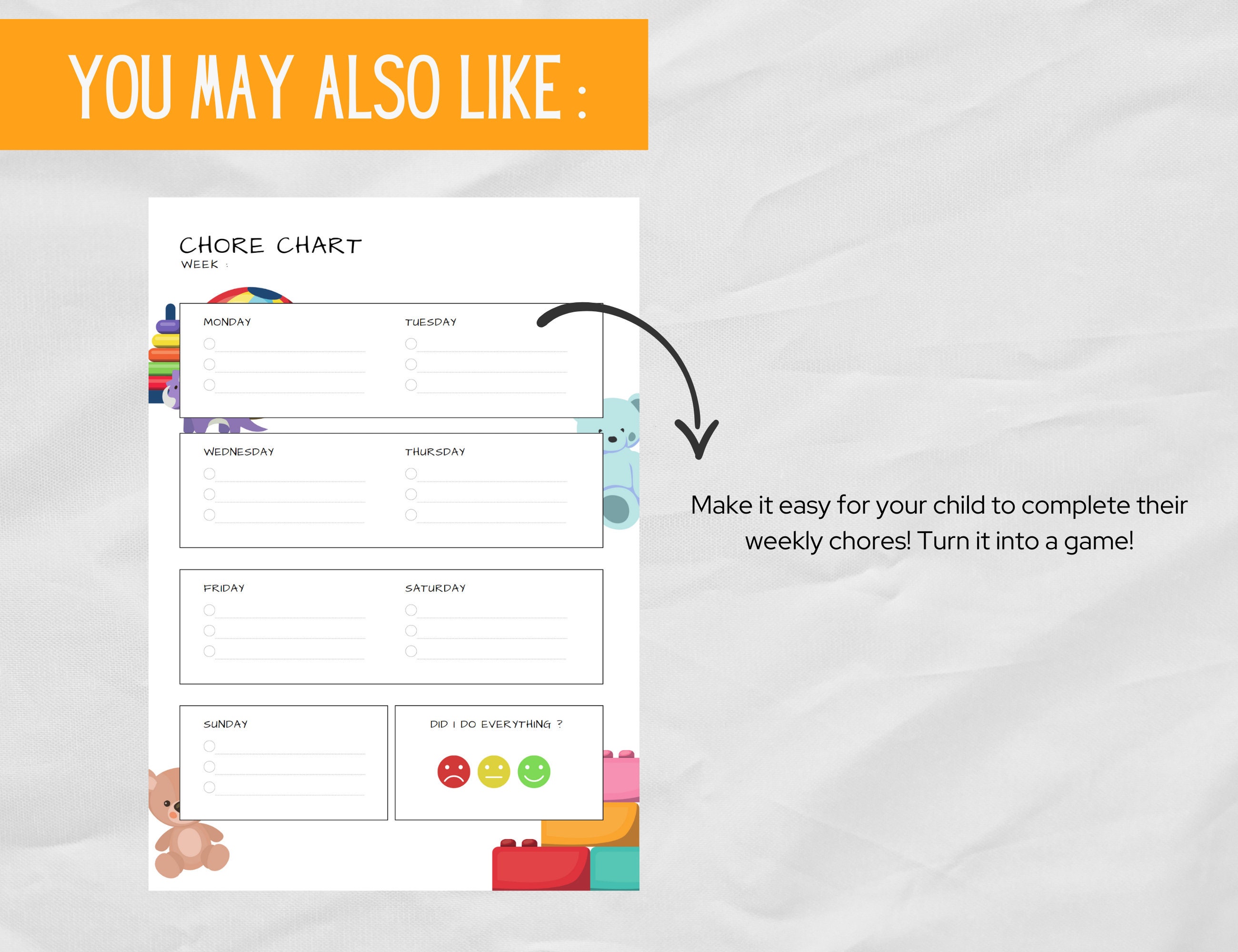 Printable Chore Chart, Weekly Chore Chart, Organize Your Weekly ...