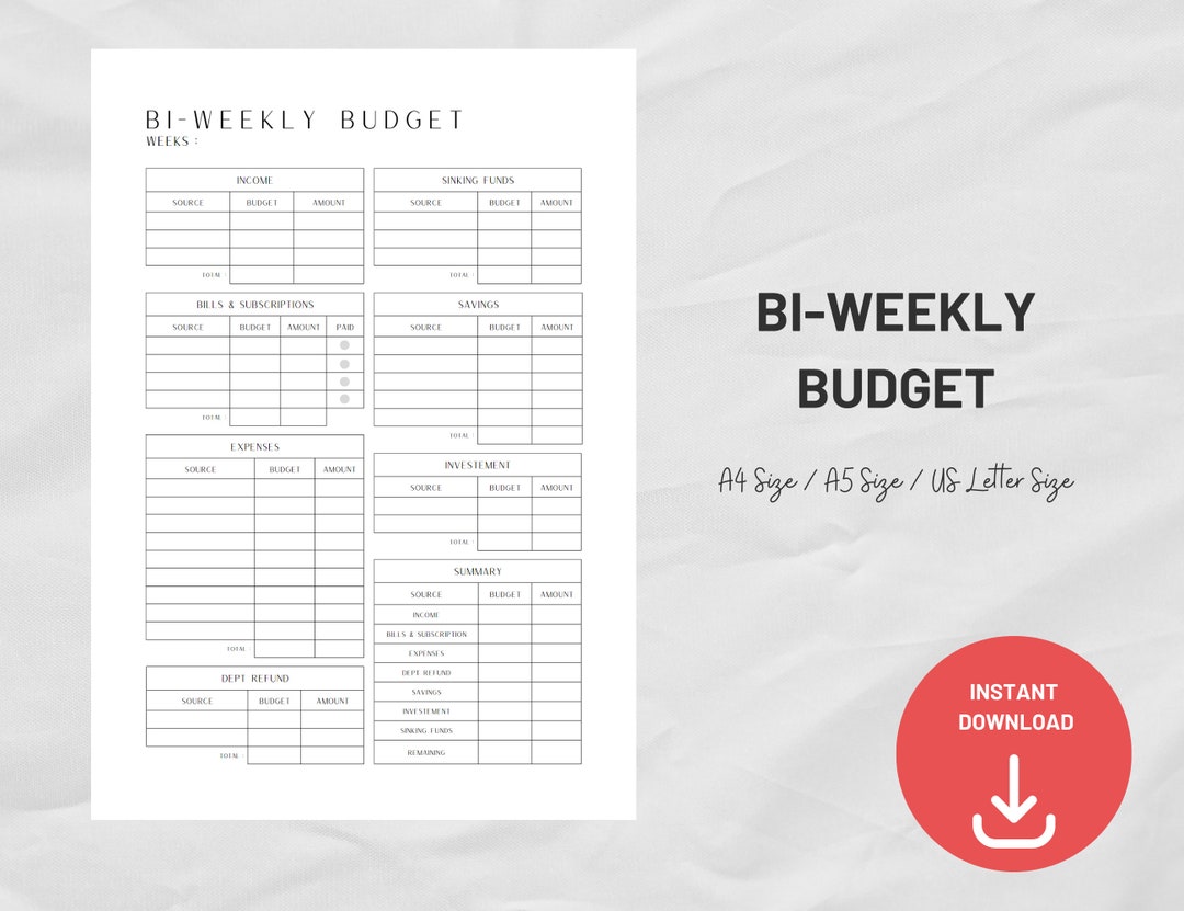 Budget Planner Printable Bi-weekly Budget Finance Tracker Instant ...