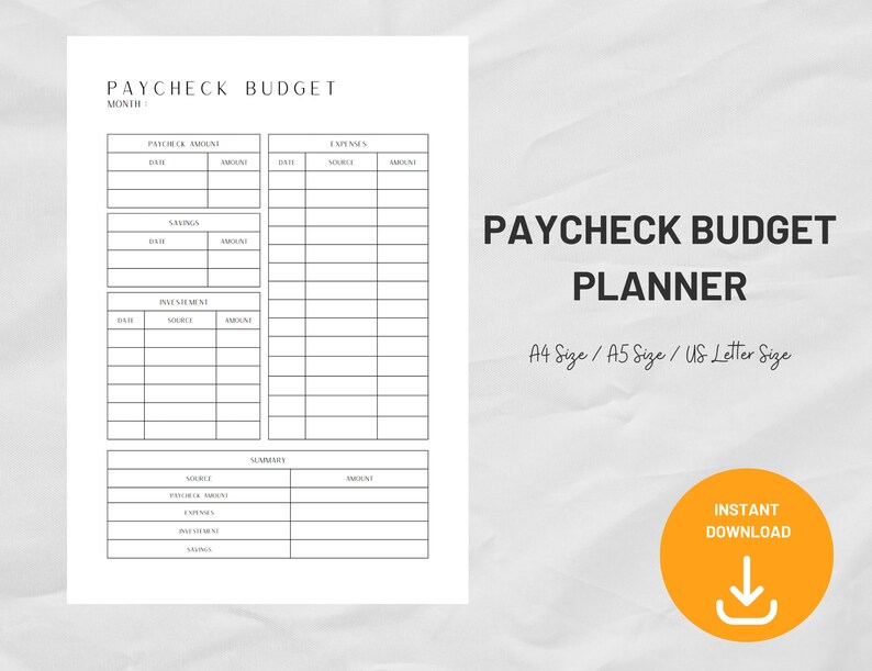 Paycheck Budget Printable Budget Planner Printable Monthly Finance ...