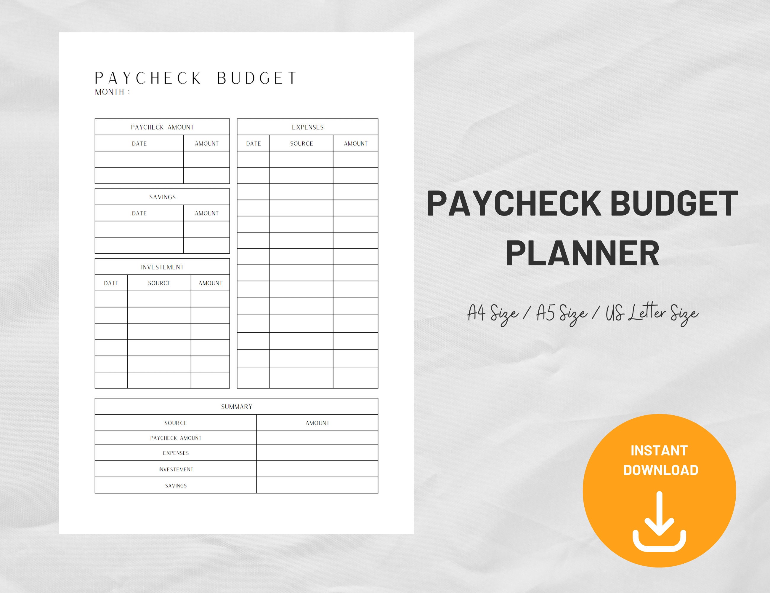 Paycheck Budget Printable Budget Planner Printable Monthly Finance ...