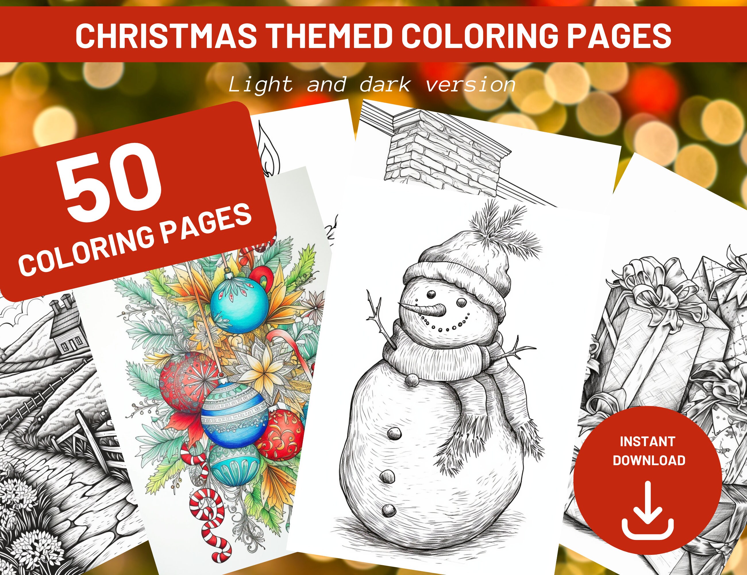 Coloring Pages, 50 Christmas Coloring Pages, Coloring Book, Adult ...