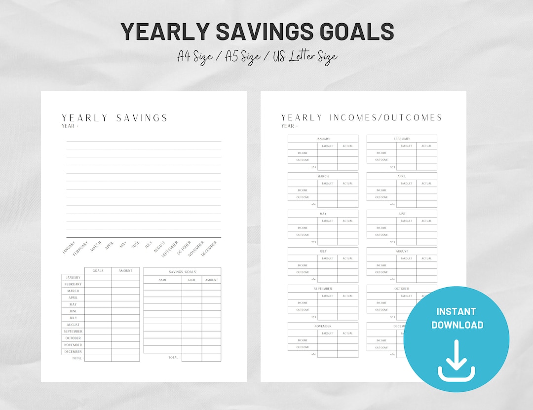 Yearly Financial Goals Savings Tracker Savings Goals Income and Outcome ...