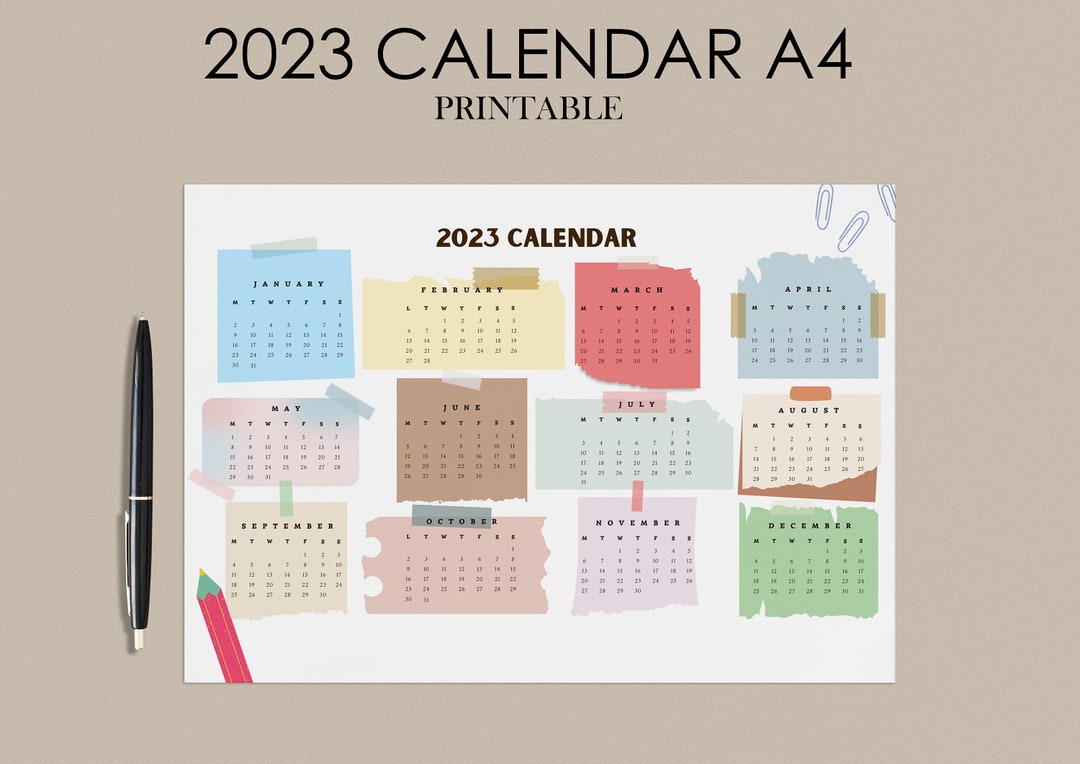 2023 Printable Calendar A4, Digital Product, Practical 2023 Wall Decor ...