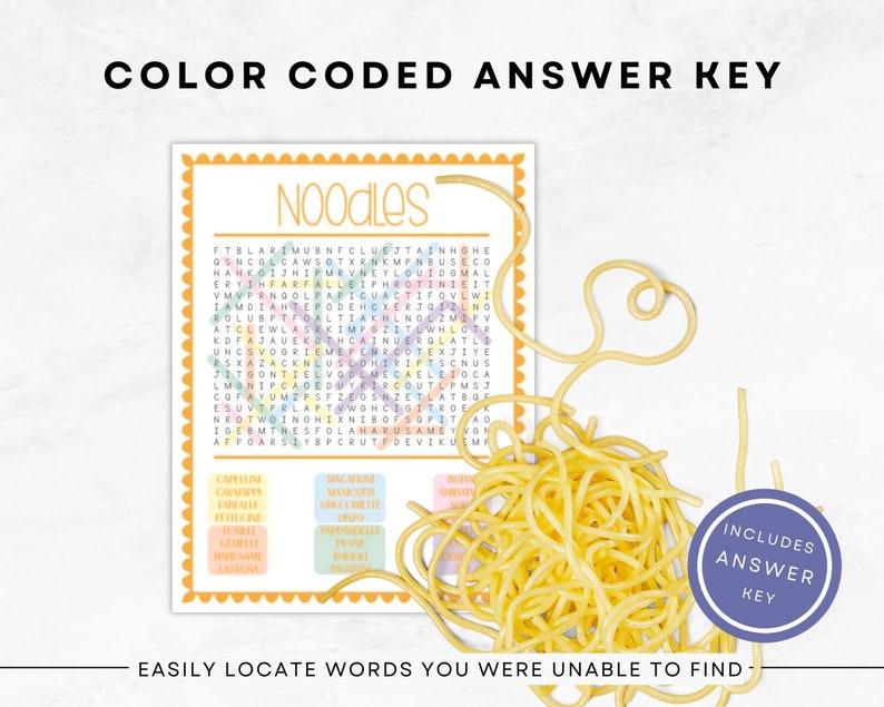 Noodles Word Search, Instant Download | Print in Color/black Ink | US ...