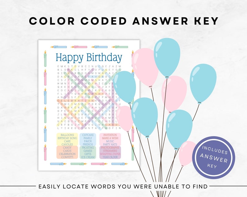 Birthday Word Search Puzzle: Printable Party Game (PDF & JPG) - Etsy