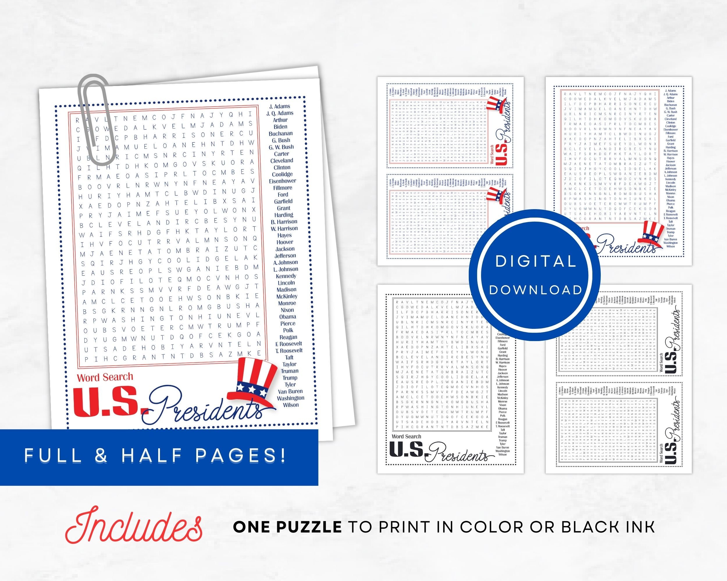 US Presidents Word Search | Instant Download Patriotic Puzzle, Party ...