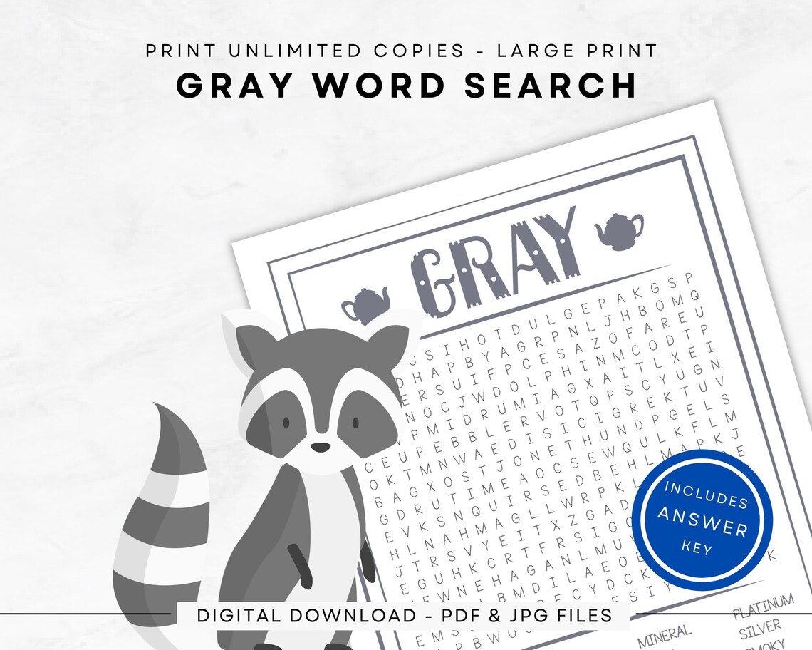 Gray Word Search Puzzle | Art Teacher Activity (PDF & JPG) - Etsy