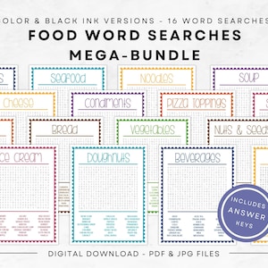 Food Word Search Megabundle, Instant Download | Print in Color/black ...