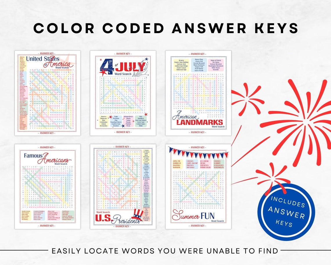 4th of July Word Search Bundle to Download Patriotic Puzzles, Party ...
