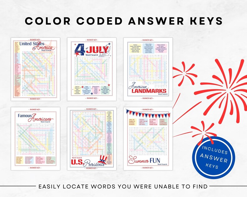 4th of July Word Search Bundle to Download | Patriotic Puzzles, Party ...
