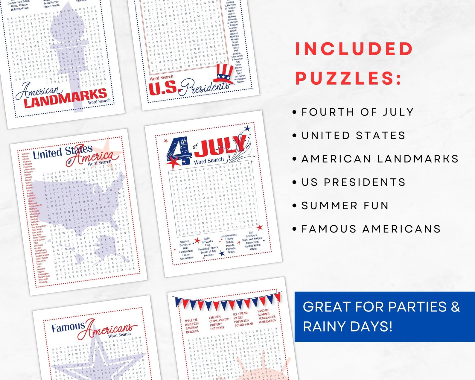 4th of July Word Search Bundle to Download Patriotic Puzzles, Party ...
